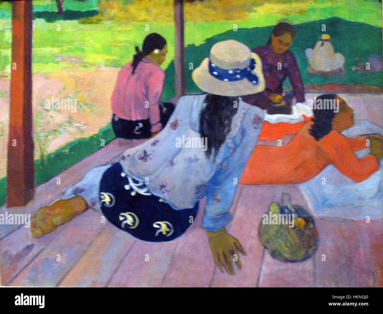 A painting by Paul Gauguin from 1893, titled 'Siesta,' depicting a ...