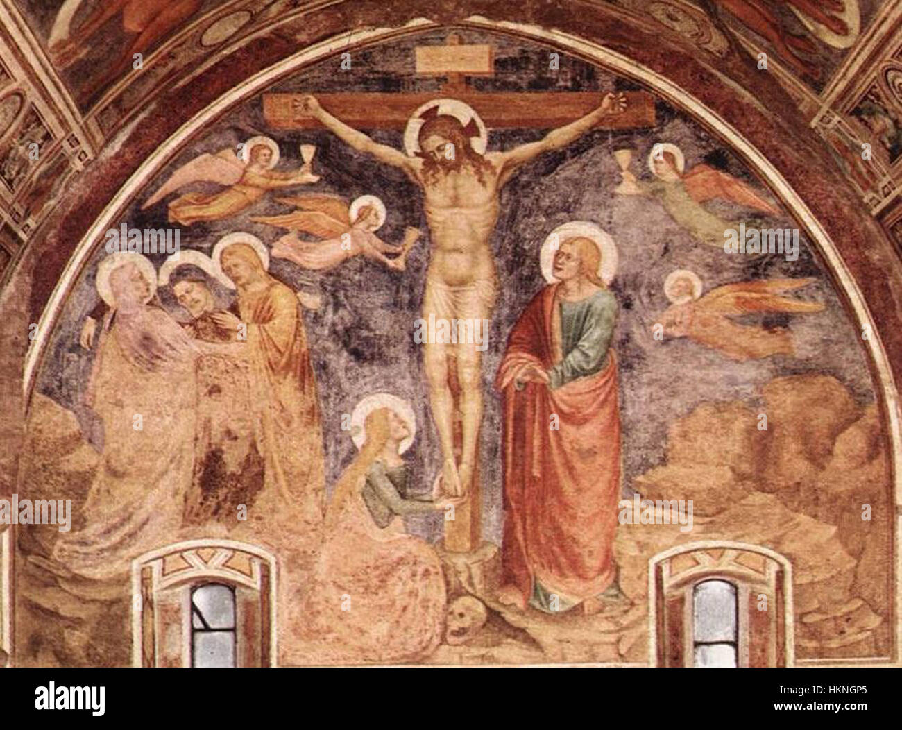 This 14th-century painting depicts the Crucifixion of Christ, created ...