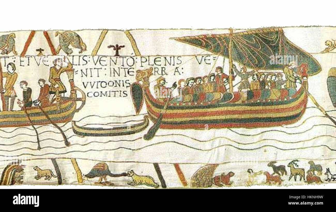 A scene from the Bayeux Tapestry, showcasing a pivotal moment in the ...