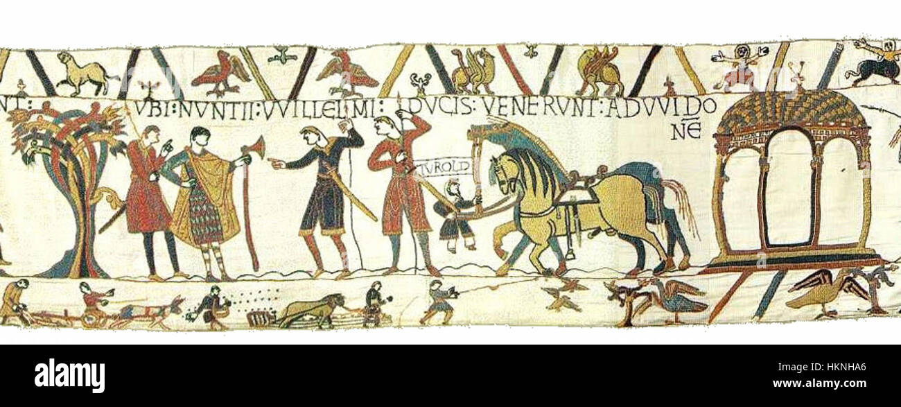 A scene from the Bayeux Tapestry, illustrating a pivotal moment from ...