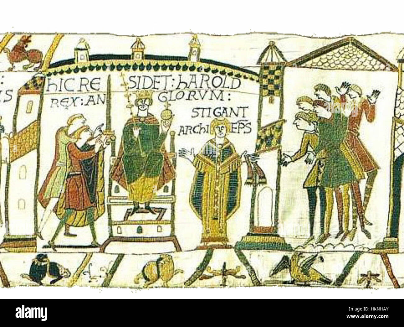 Scenes 30 and 31 of the Bayeux Tapestry, which depict the pivotal ...