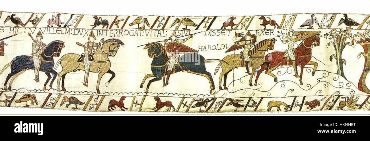 Scene 49 of the Bayeux Tapestry, a historic and detailed depiction of ...