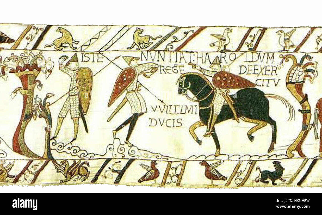 Scene 50 of the Bayeux Tapestry depicts the moment where King Harold II ...