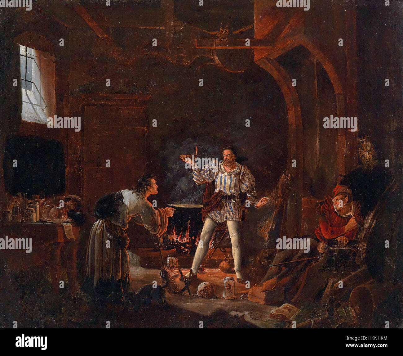 This anonymous 1830 painting titled 'Alchimist' depicts a scene related ...