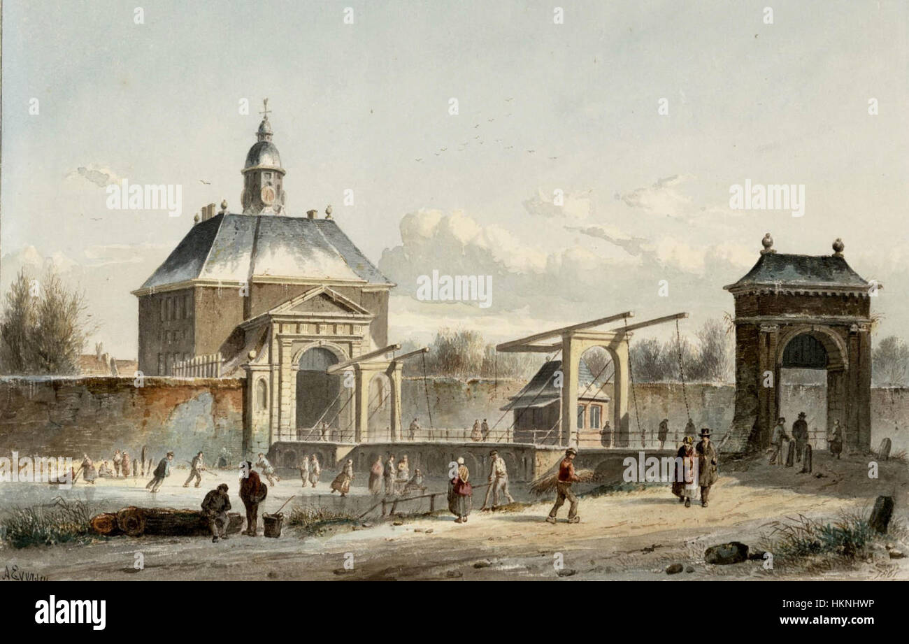 This 1850 painting depicts the Weesperpoort area in Amsterdam ...