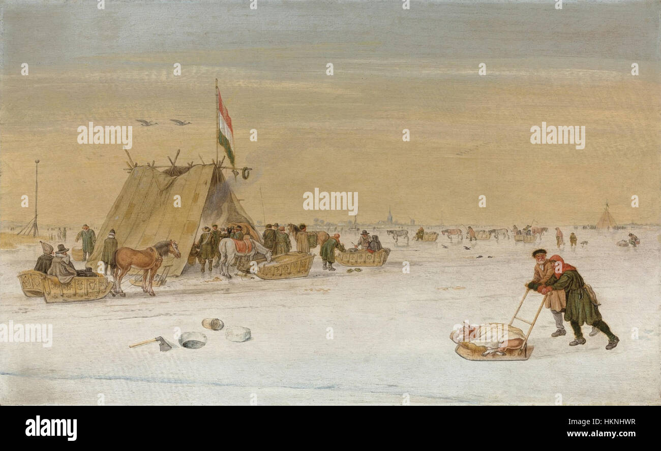 'A Winter Landscape with Figures on the Ice' by Hendrick Avercamp is a ...