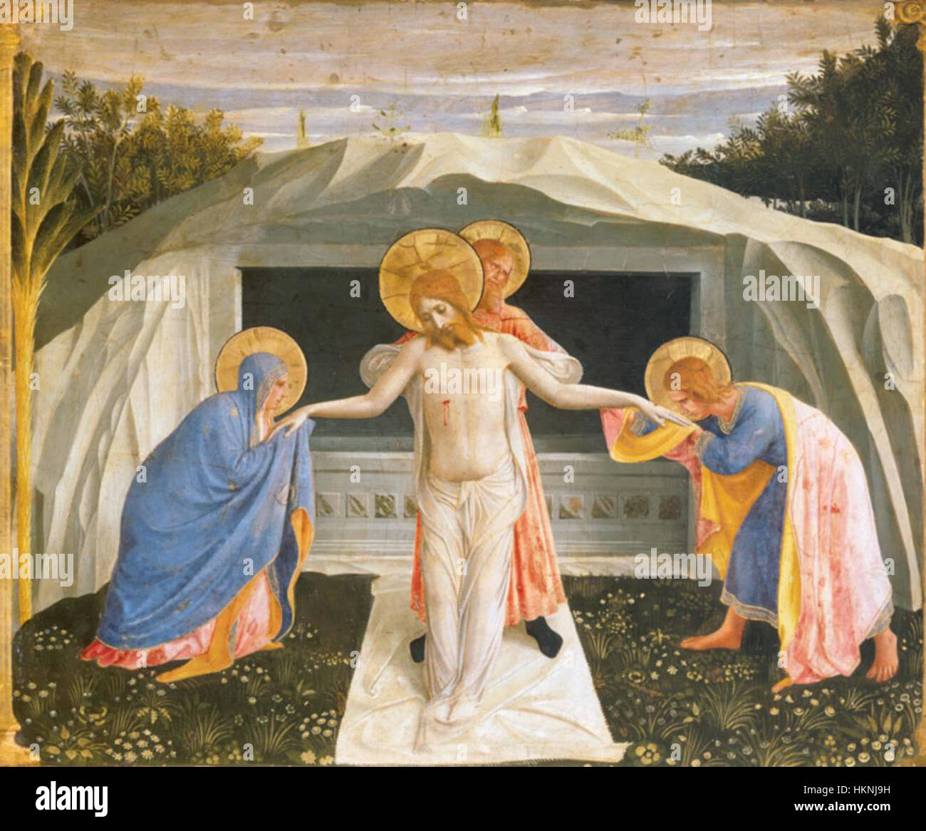 'Entombment of Christ' by Fra Angelico is a renowned fresco depicting the moment Christ's body ...