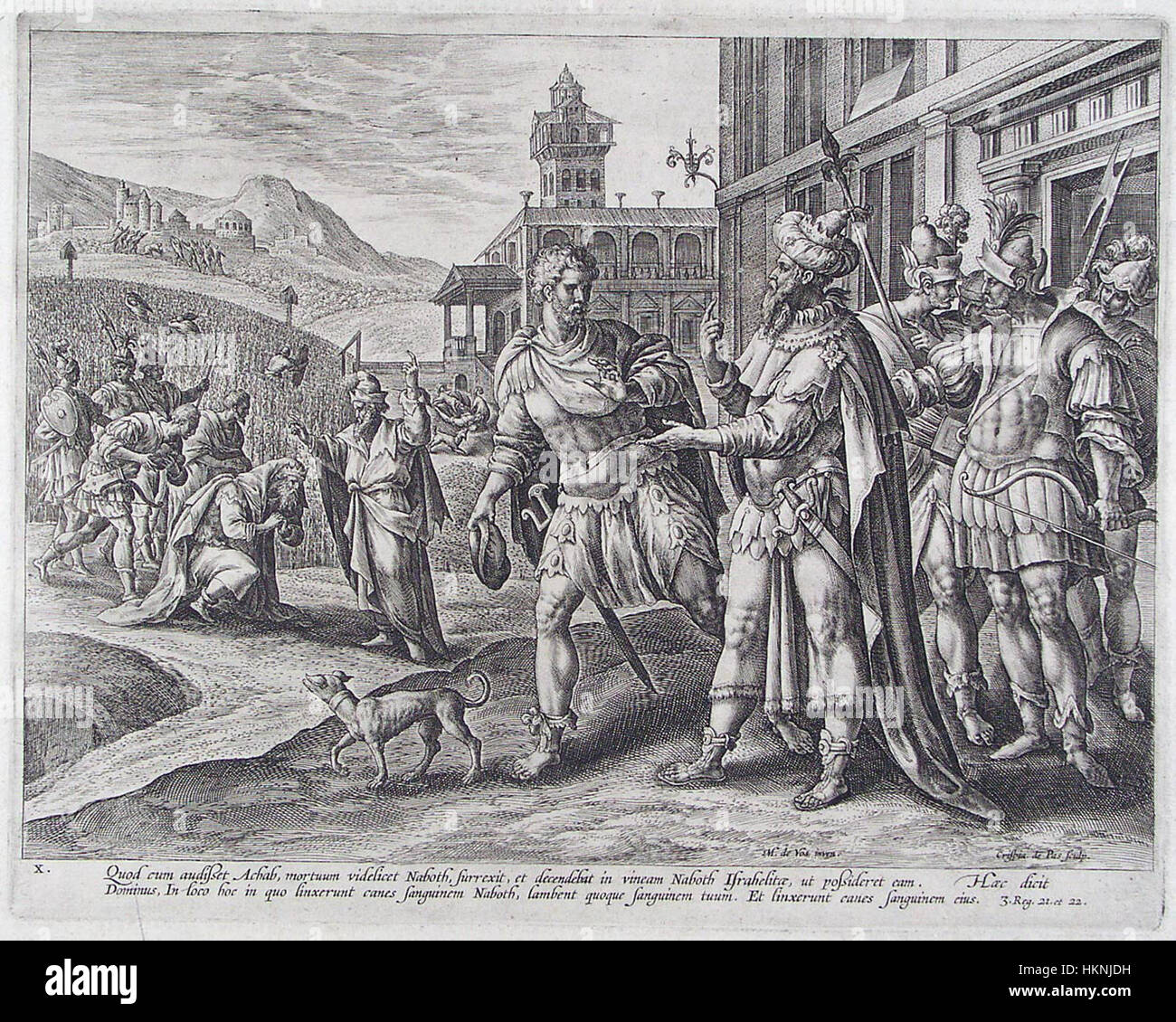 This artwork, titled 'Achab en Naboth,' illustrates the biblical story ...