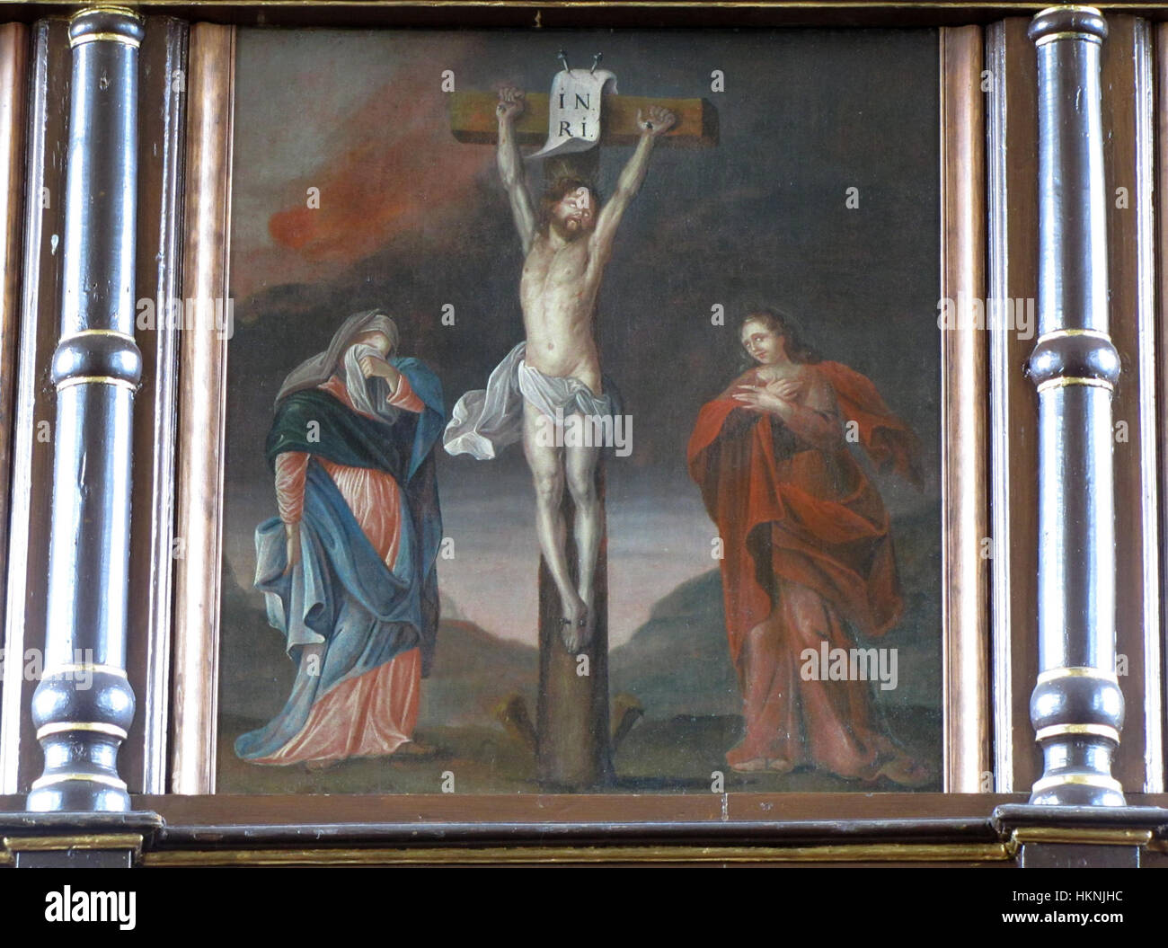 This artwork depicts the Eglise Protestante (Protestant Church) in ...