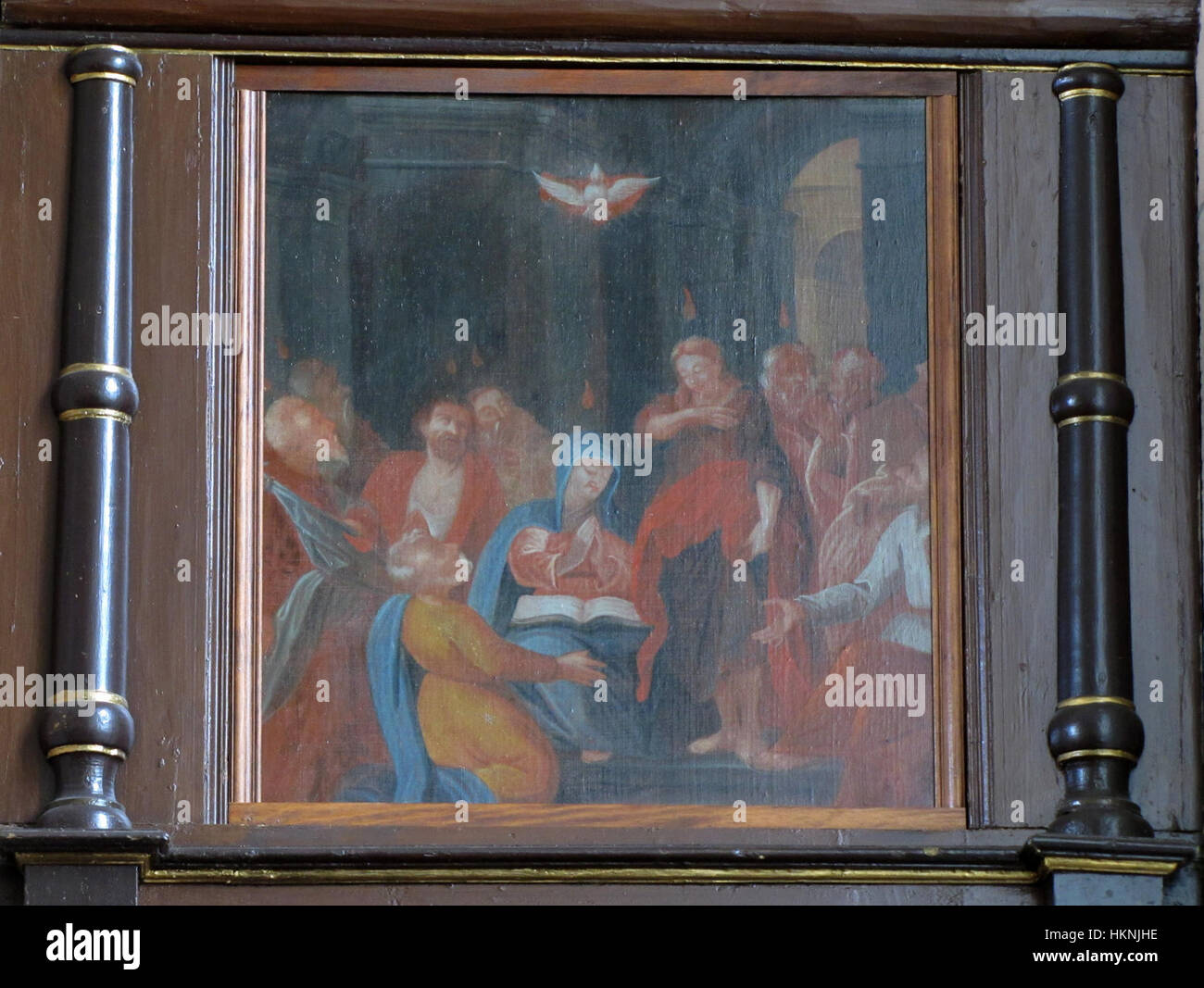 This piece showcases the Protestant church in Berstett, France, likely ...