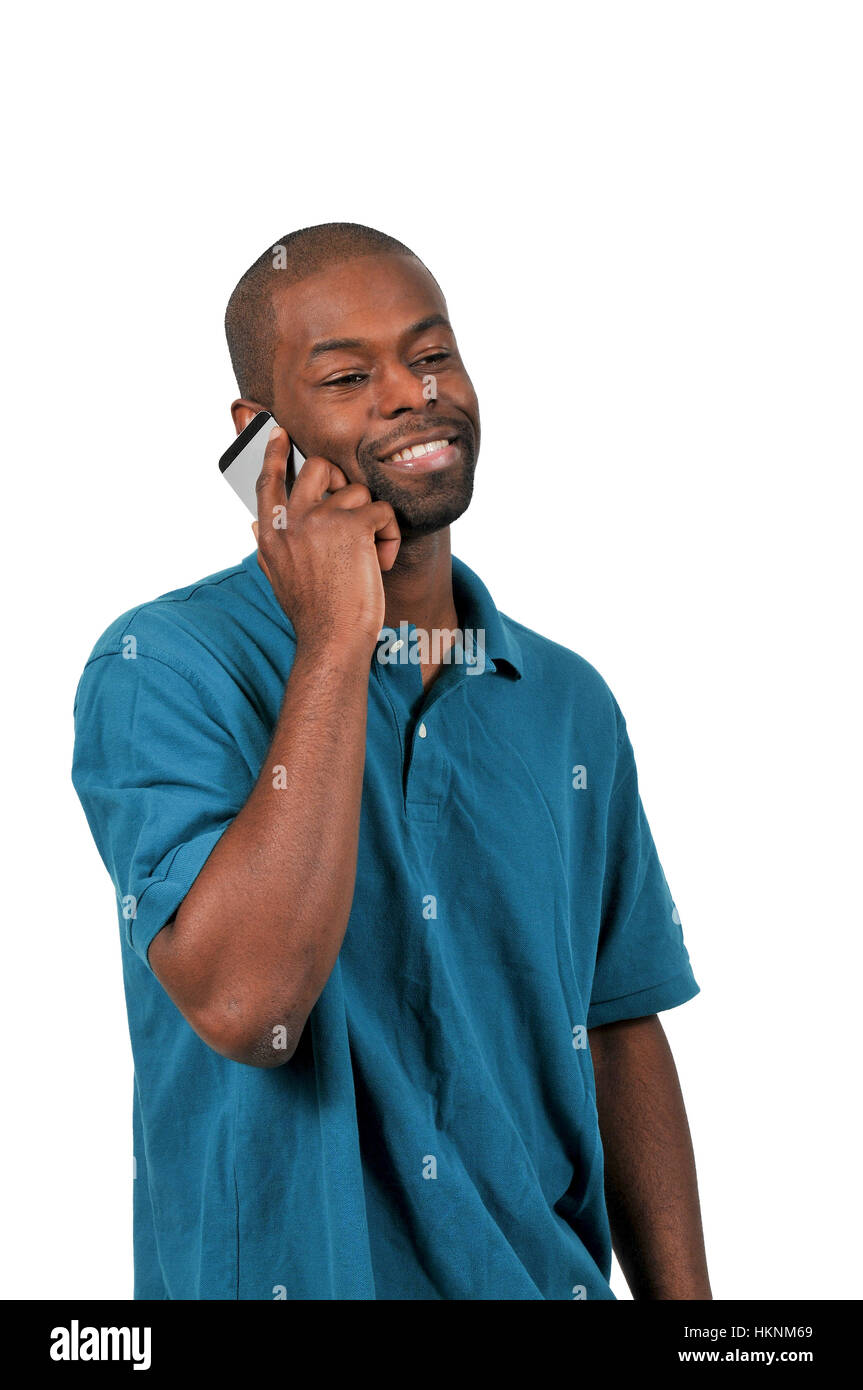 Young African American black man talking on a cell phone Stock Photo ...