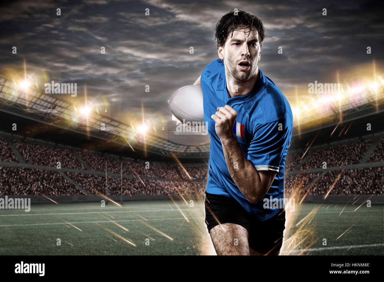 French rugby player, wearing a blue uniform in a stadium Stock Photo ...
