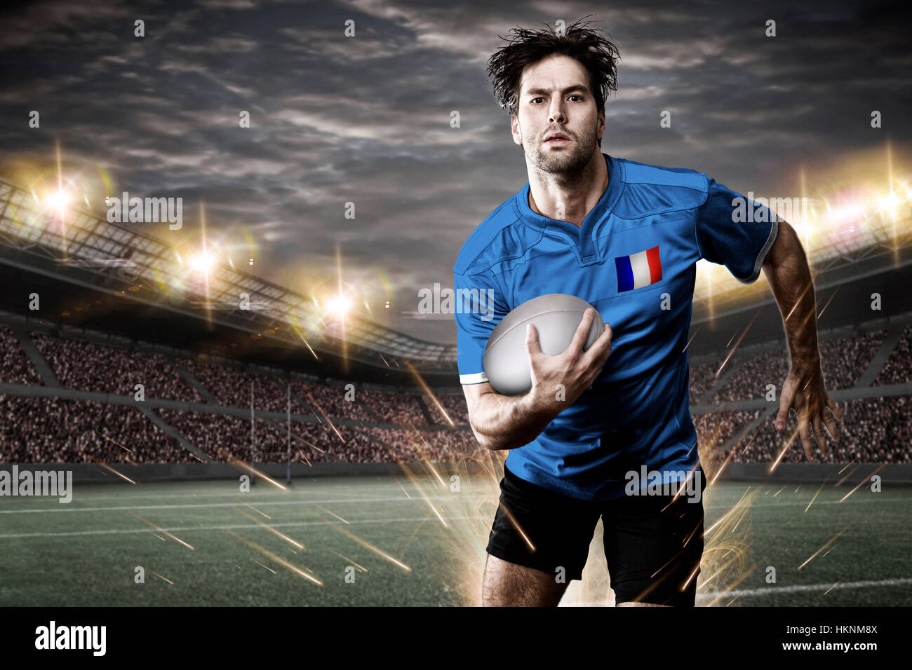 French rugby player, wearing a blue uniform in a stadium Stock Photo ...
