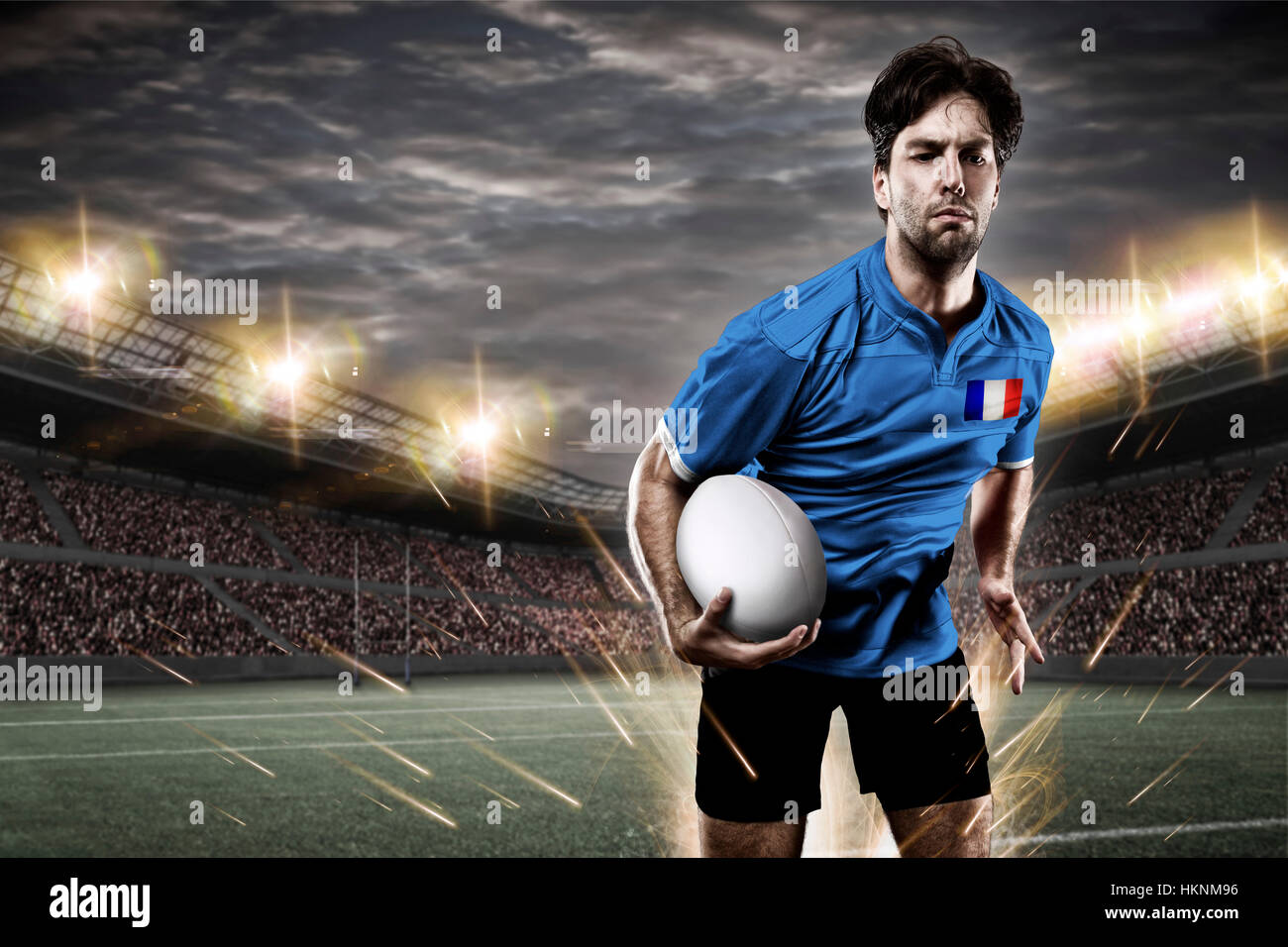 French rugby player, wearing a blue uniform in a stadium Stock Photo ...