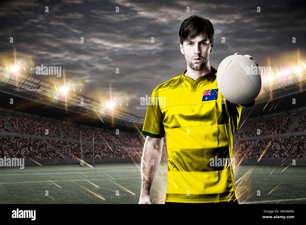 Australian rugby player, wearing a yellow uniform in a stadium Stock ...