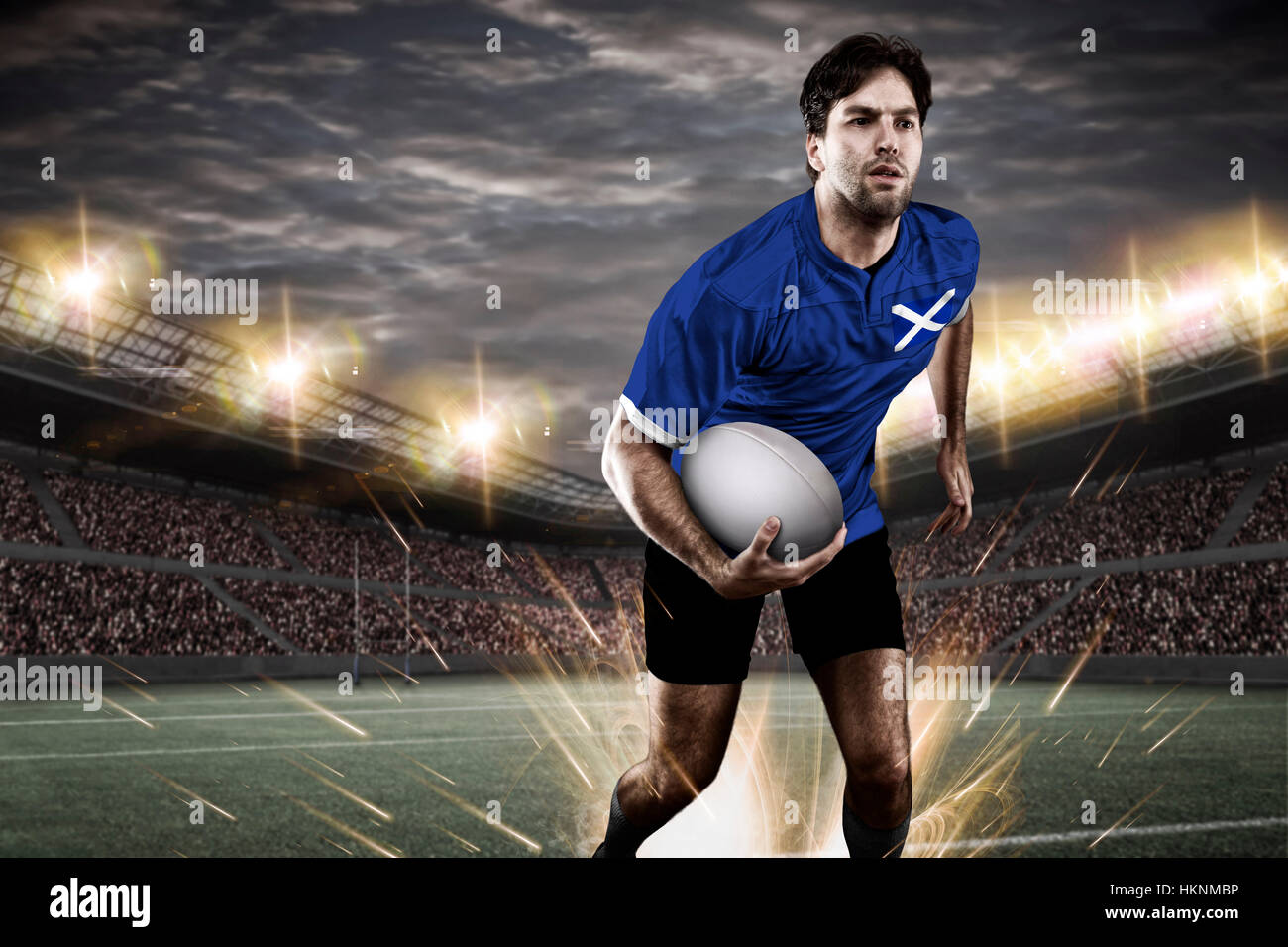 Scottish rugby player, wearing a blue uniform in a stadium Stock Photo ...