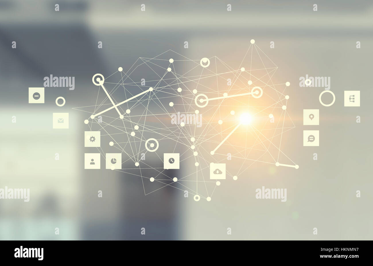Office interior and social connection lines as networking concept ...
