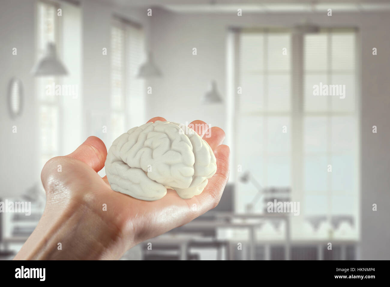 Close of person hand holding human brain. Mixed media Stock Photo - Alamy