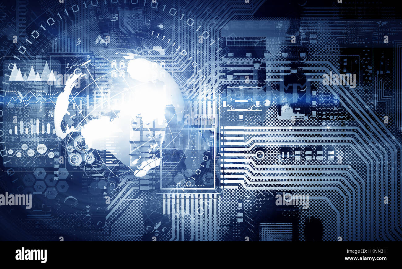 Digital interface background with graphs and diagrams. 3D rendering ...