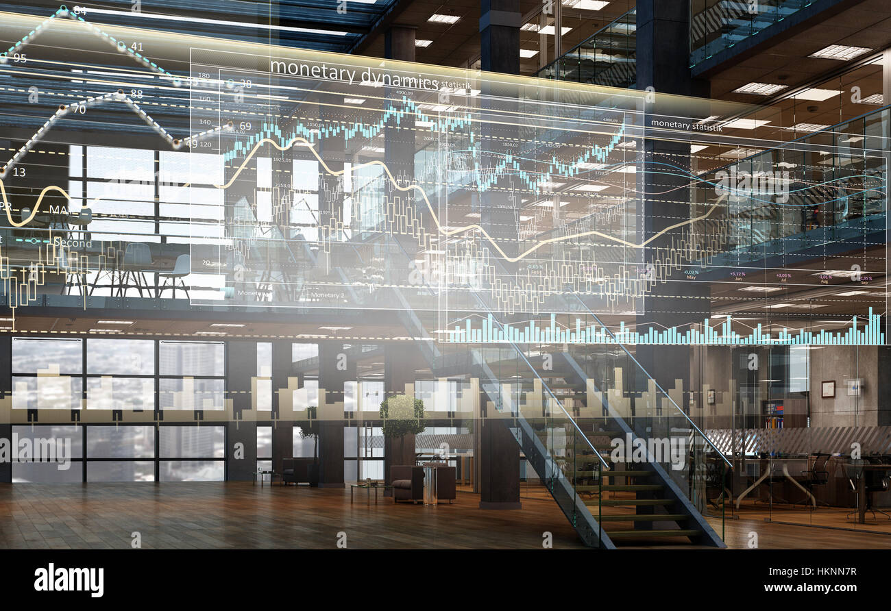 Background financial image with infographs in modern office interior ...