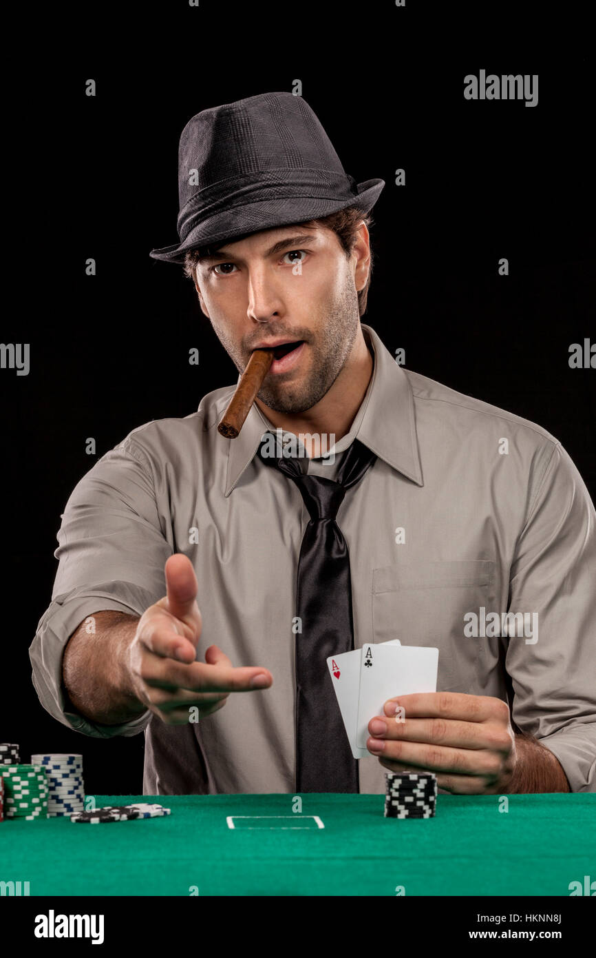 Poker player, on a Black background, throwing something. Image ready ...