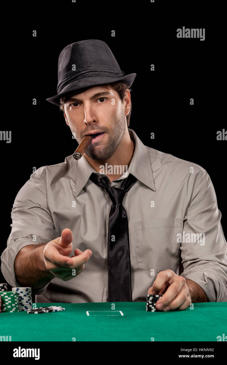 Poker player, on a Black background, throwing something. Image ready ...