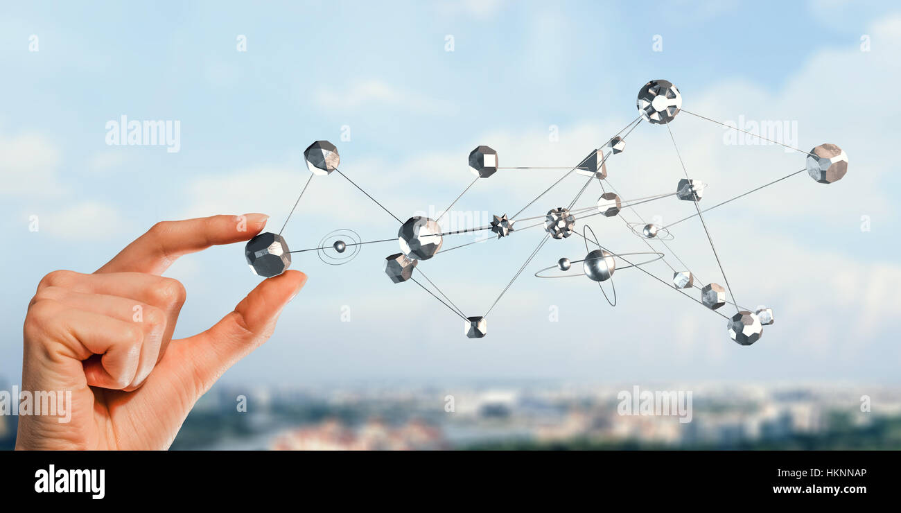 Businesswoman hand demonstrating digital connection lines in palm. 3D ...