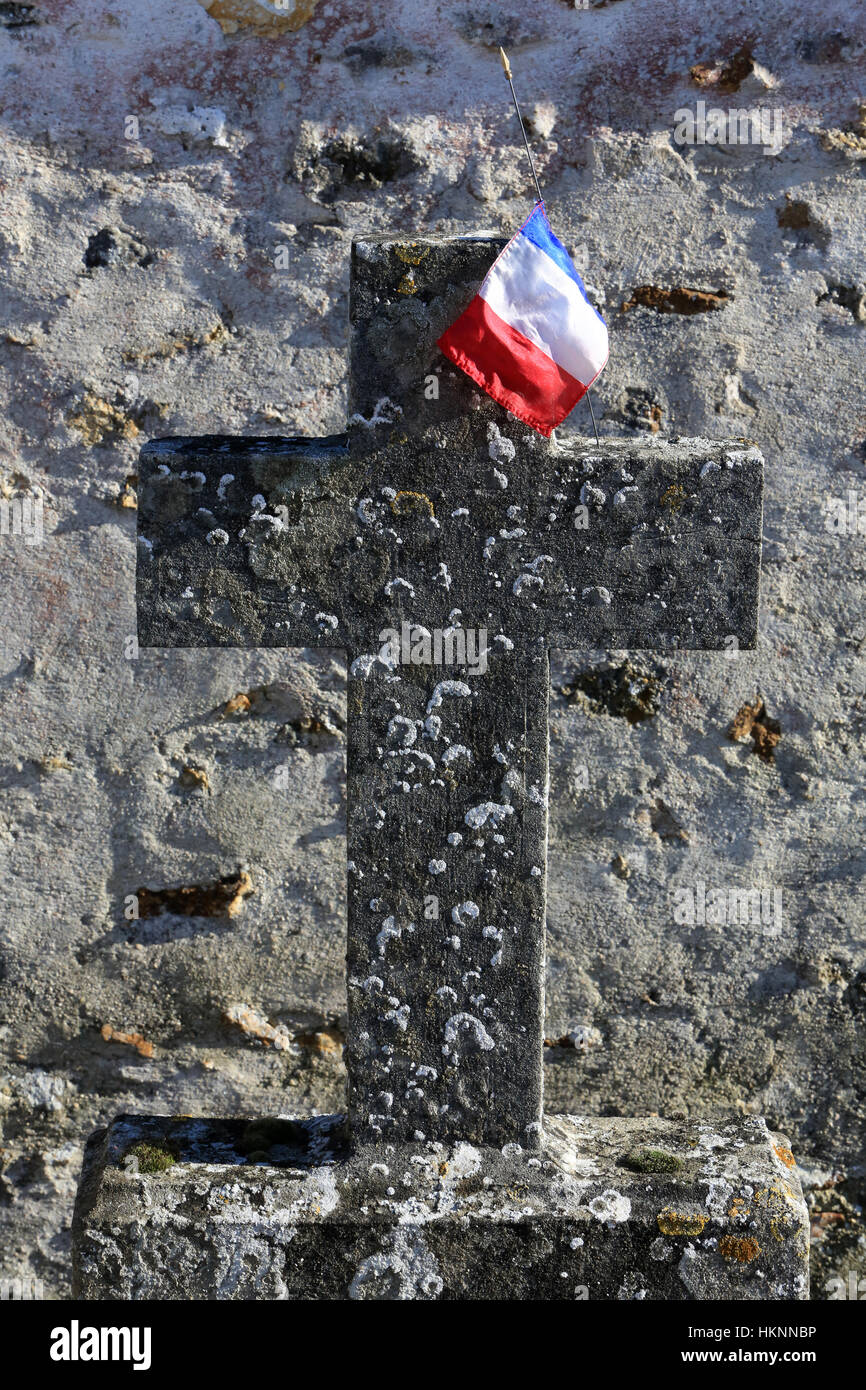 Stone cross and French flag Stock Photo - Alamy