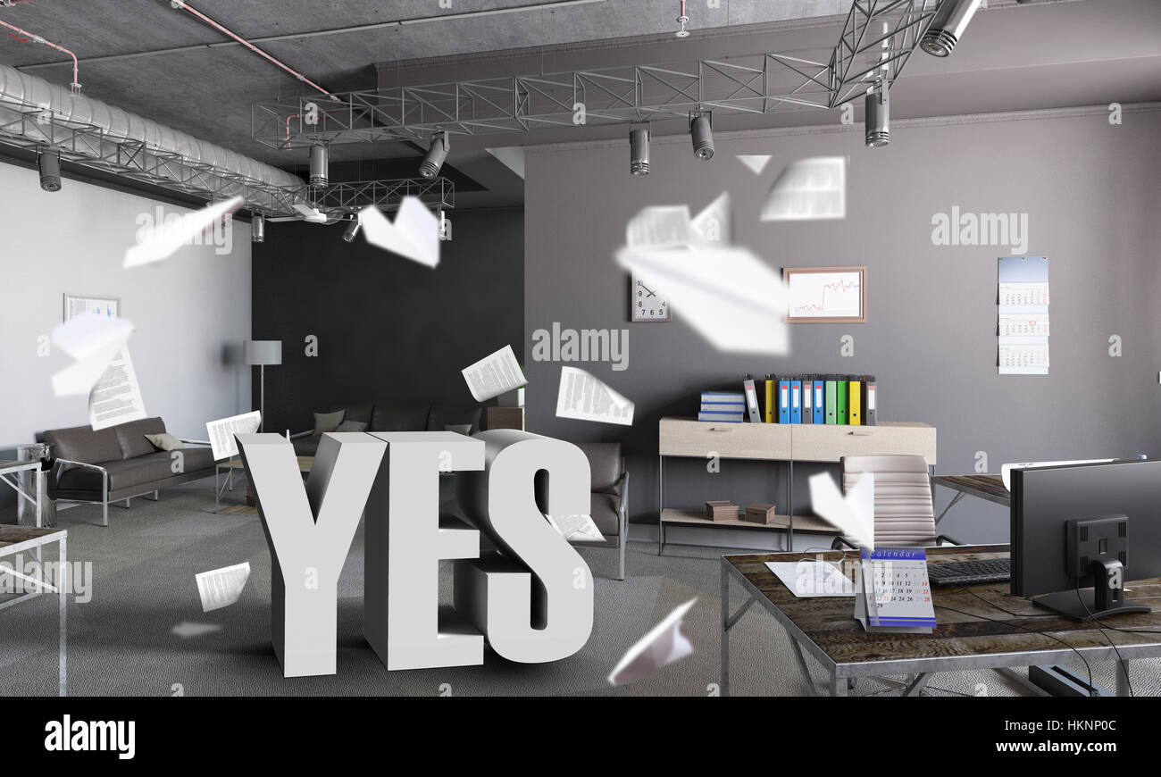 Word YES in modern office interior. Mixed media Stock Photo - Alamy