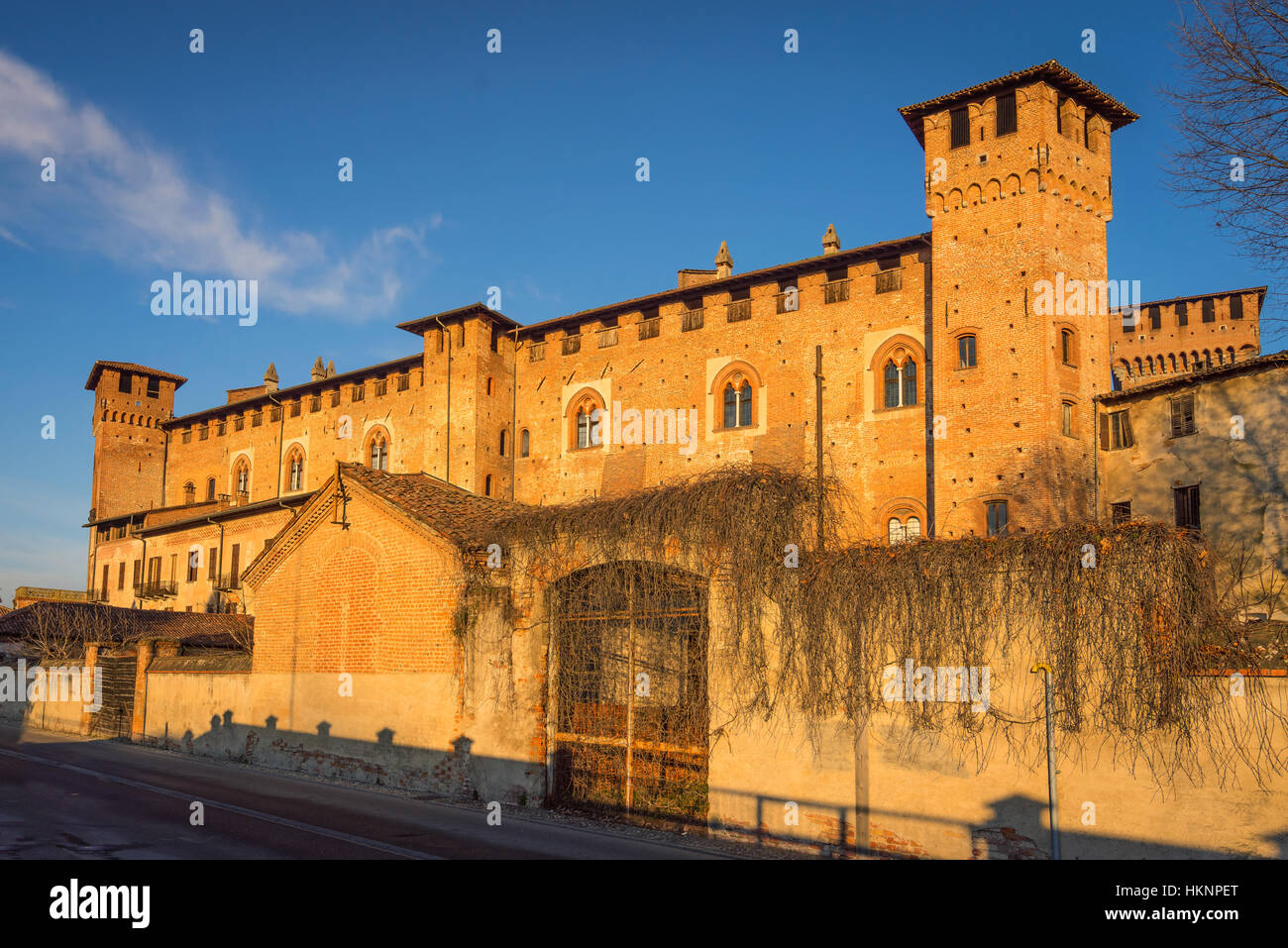Medieval castle "Morando bolognini" at sunset, built in the thirteenth ...