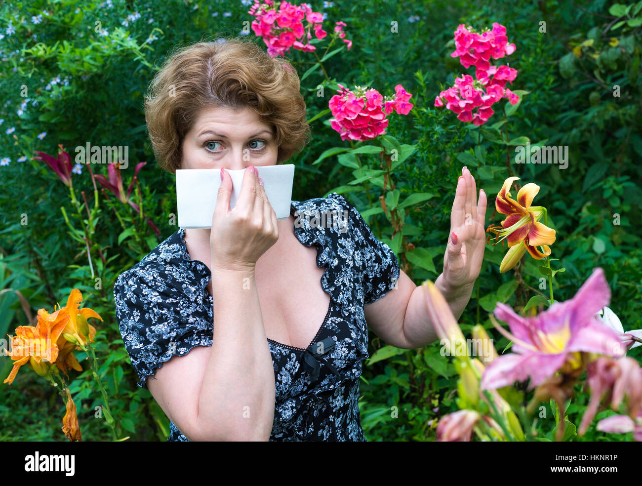 Woman with allergic rhinitis by pollen Stock Photo - Alamy