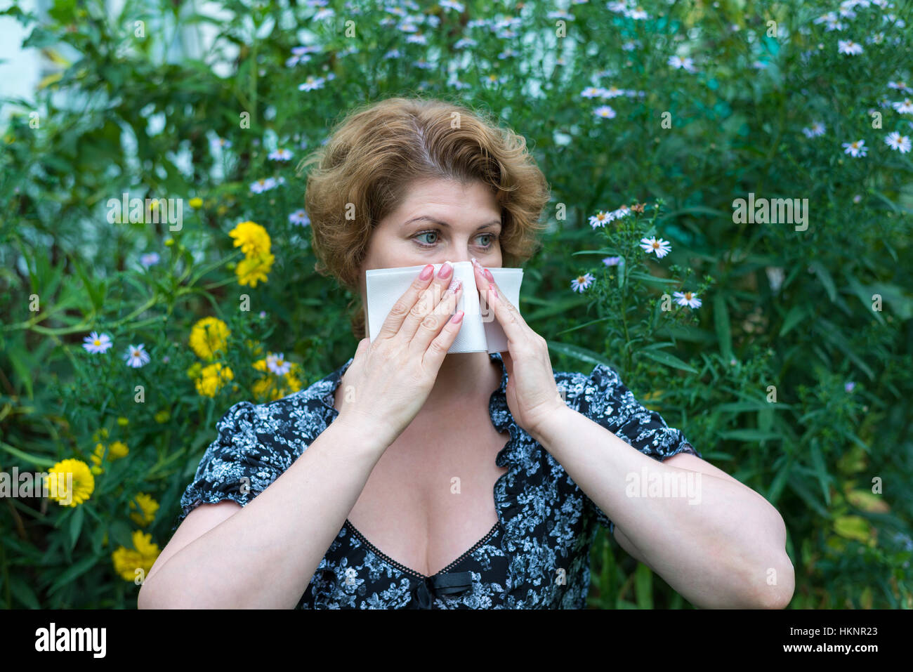 Woman with allergic rhinitis by pollen Stock Photo - Alamy