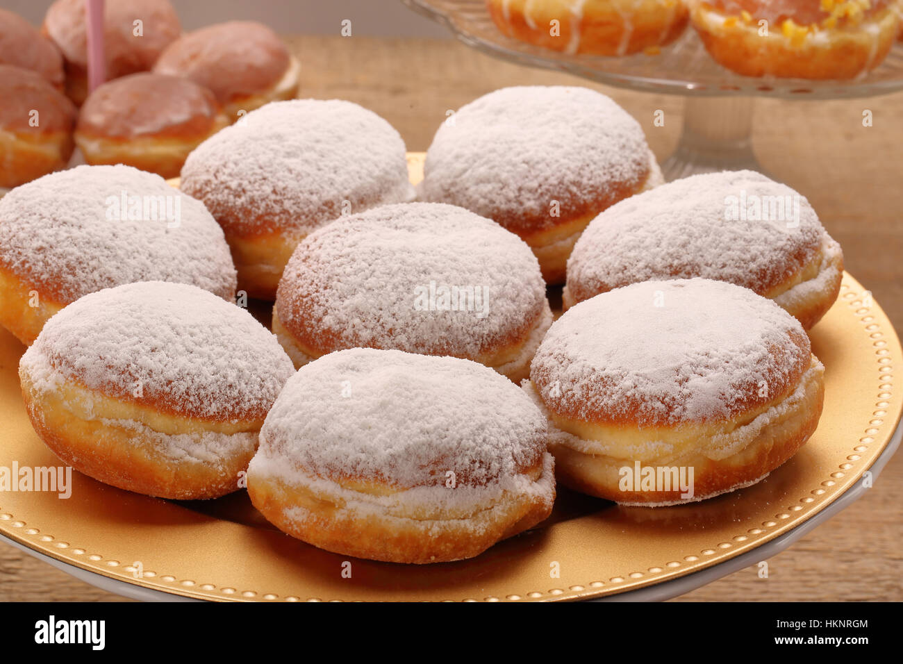 Traditional Polish donuts with liqueur and sugar with empty space for ...
