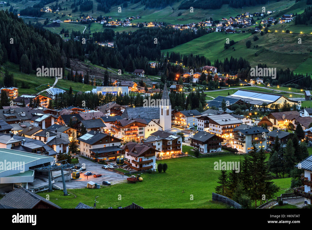 night scene of Corvara village in Badia Valley, Alto Adige, Italy Stock ...
