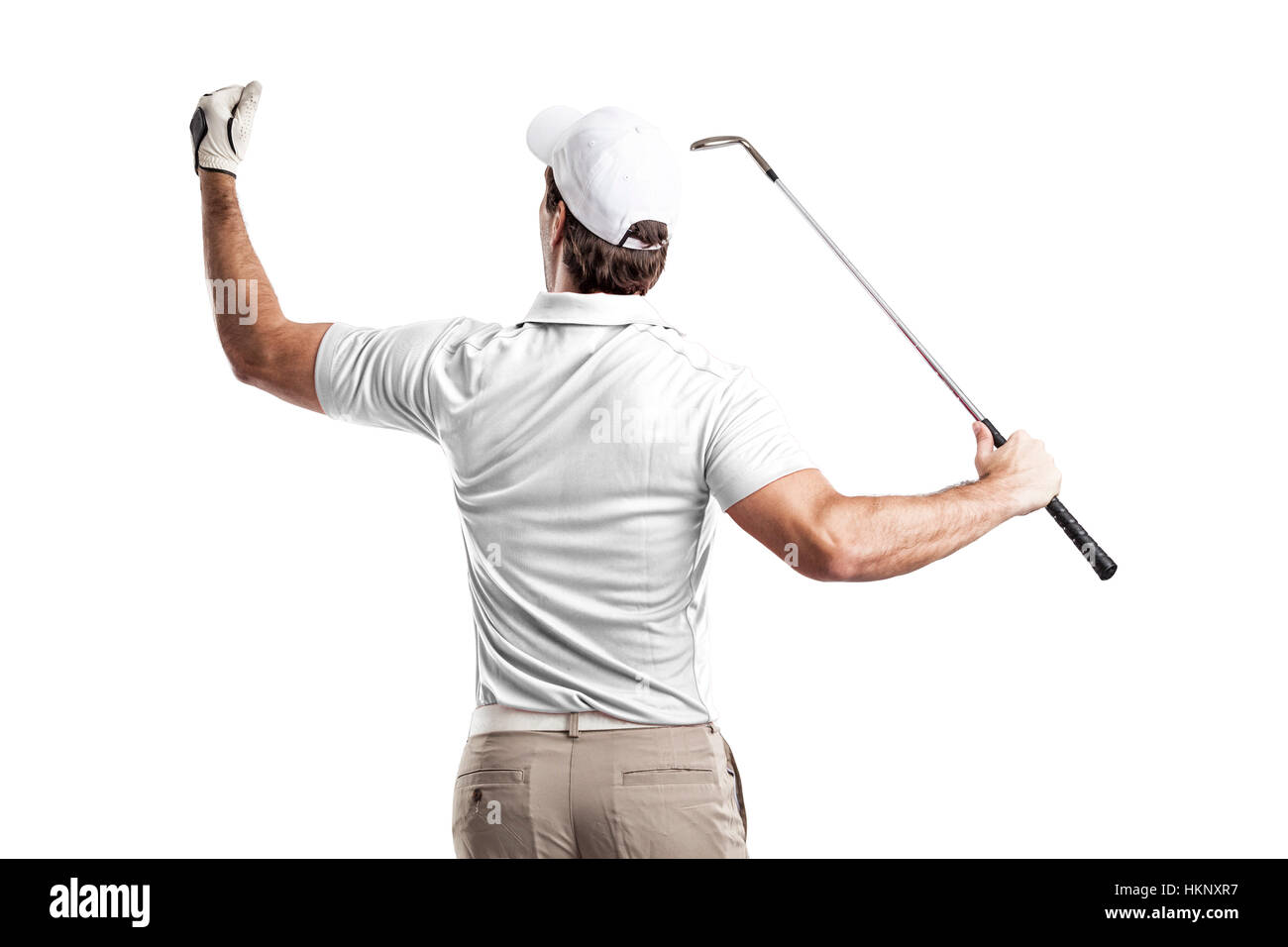 Golf Player in a white shirt celebrating, on a white Background Stock ...