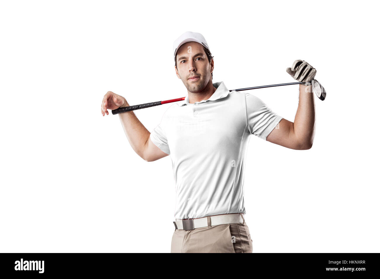 Golf Player in a white shirt, on a white Background Stock Photo - Alamy