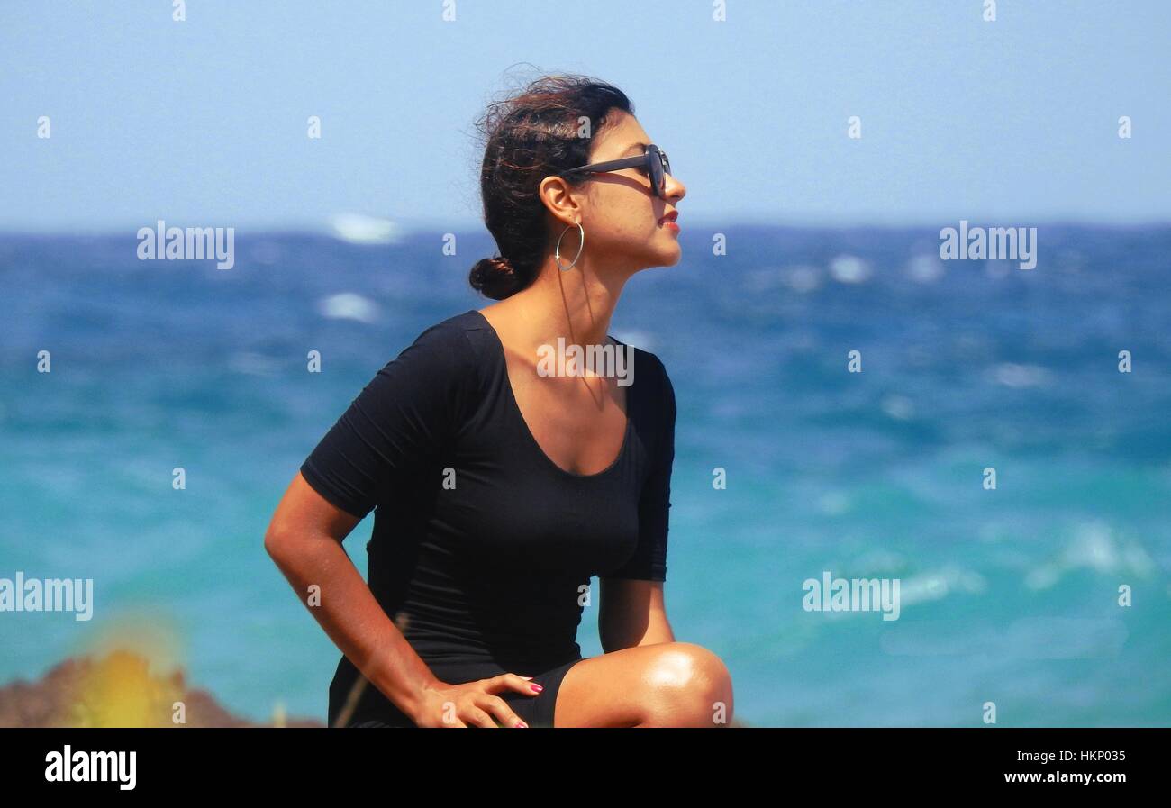 Beautiful Young Woman At Ocean Stock Photo - Alamy