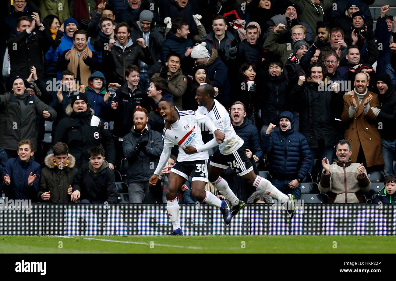 Fulham's Ryan Sessegnon celebrates scoring his side's third goal of the ...