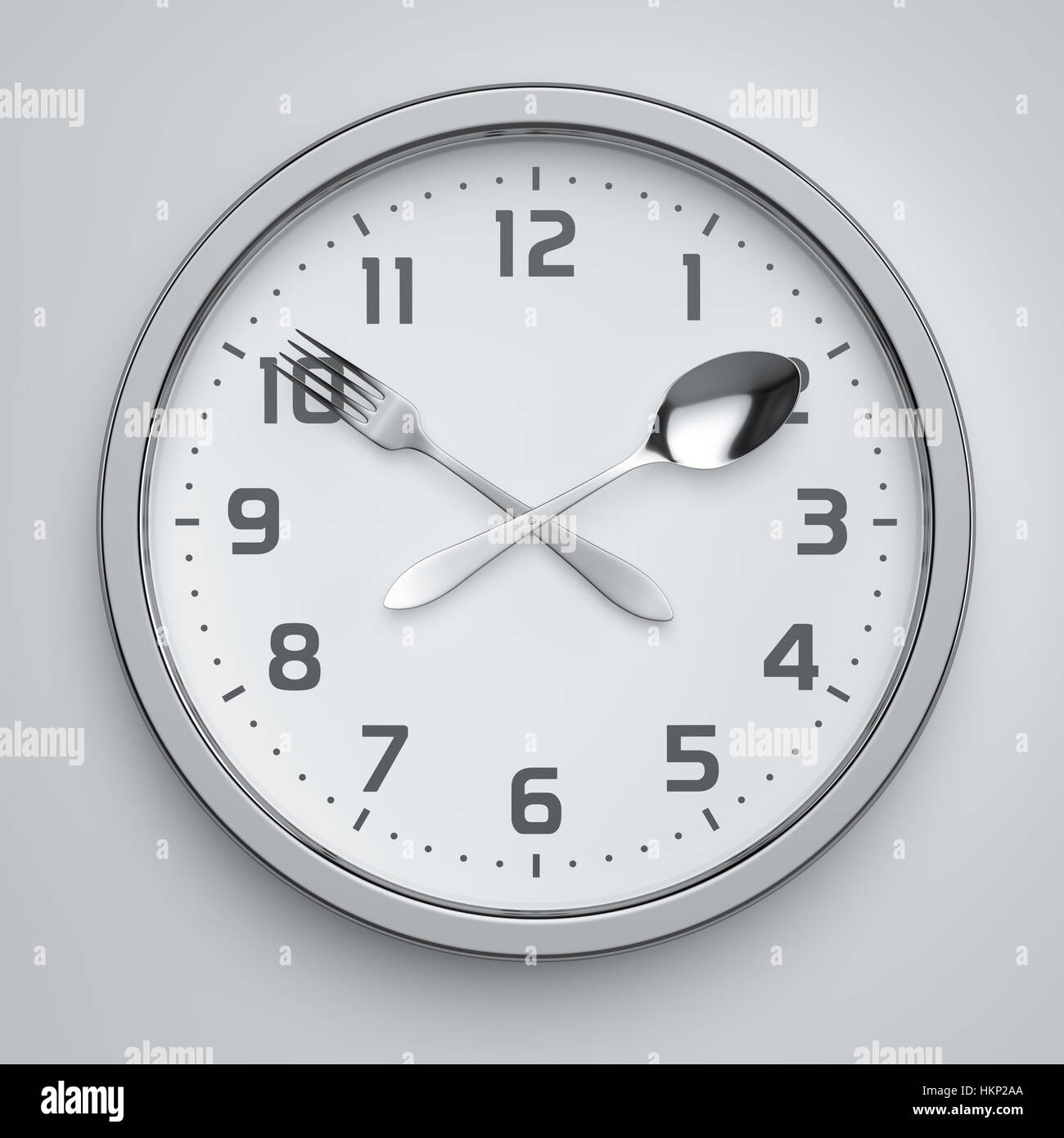 3d rendering illustration of fork and spoon clock on the wall Stock ...