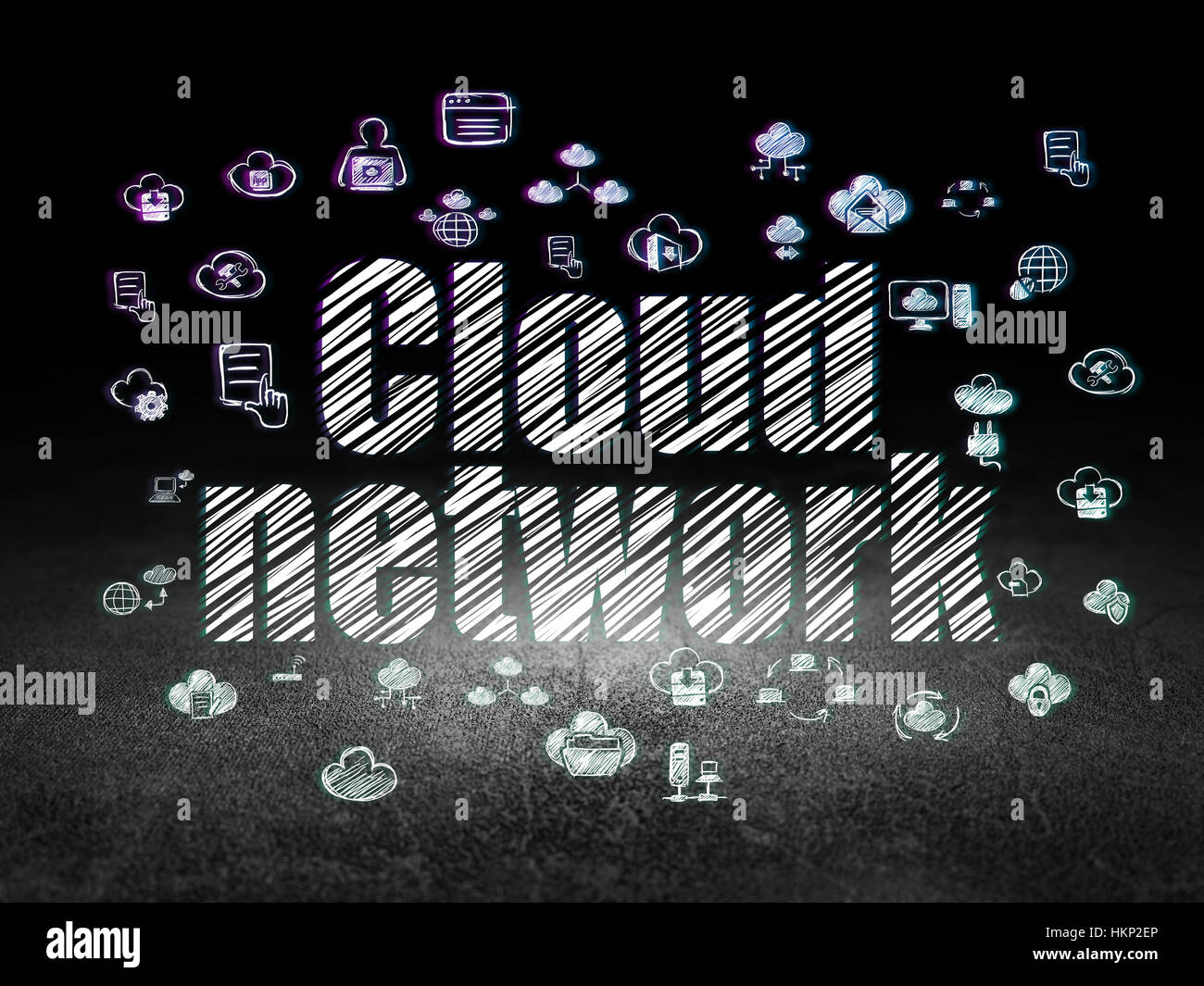 Cloud computing concept: Cloud Network in grunge dark room Stock Photo ...