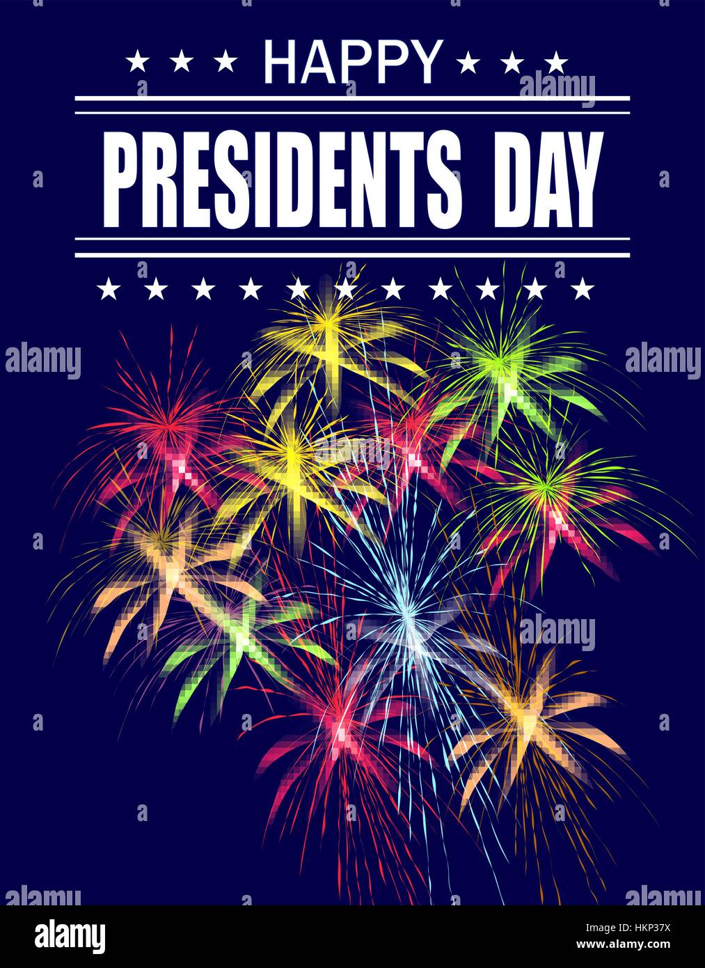 Presidents Day. Greeting card with fireworks on a blue background ...