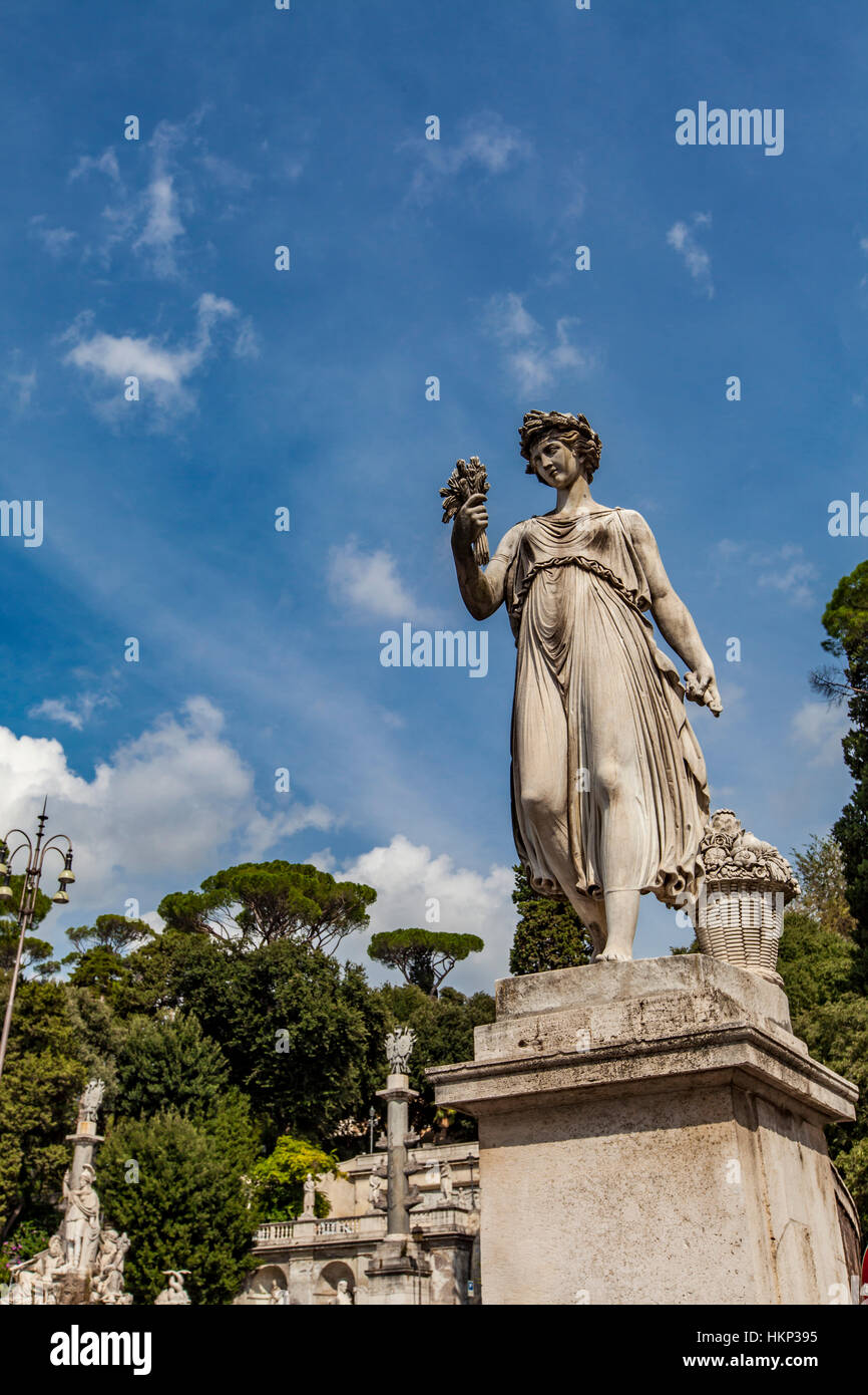 Goddess of abundance statue at Piazza del Popolo in Rome, Italy Stock ...
