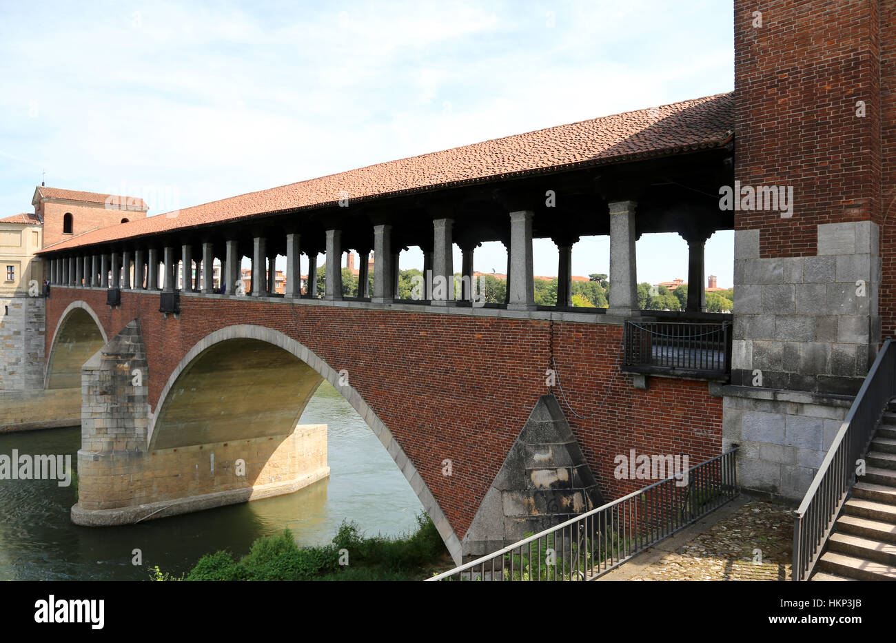 covered bridge over the TICINO River in Pavia City in Italy Stock Photo ...