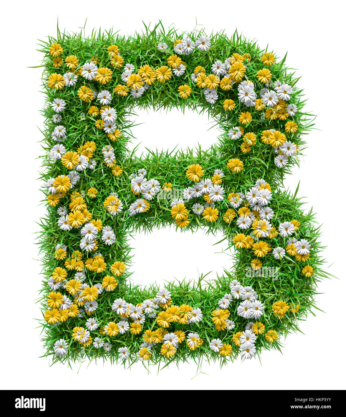 Letter B Of Green Grass And Flowers Stock Photo - Alamy