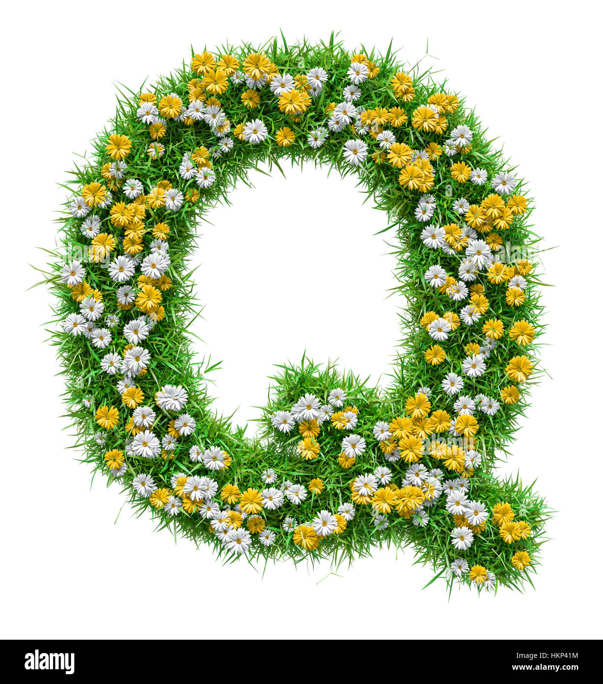 Letter Q Of Green Grass And Flowers Stock Photo - Alamy