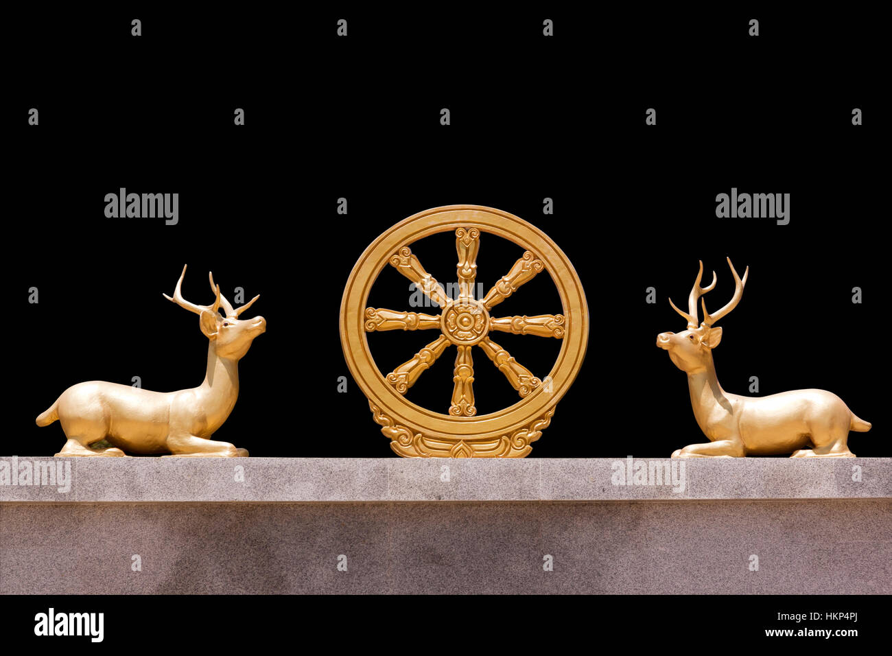 Wheel of Dhamma and deer squat symbol in the Buddhist. The symbol of ...