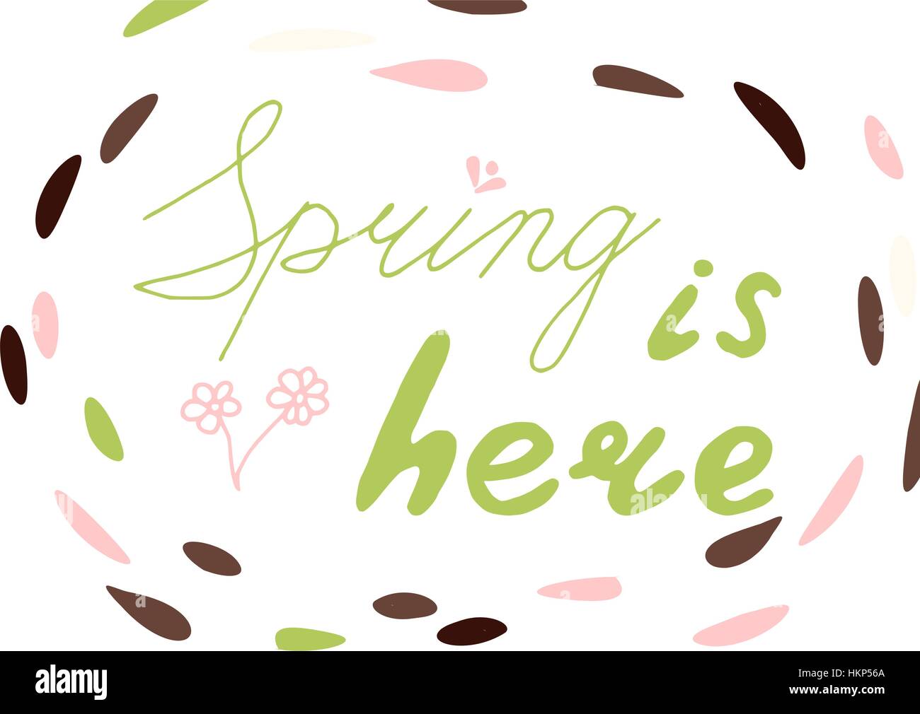 Spring is here hand lettering style spring background. Handmade vector ...