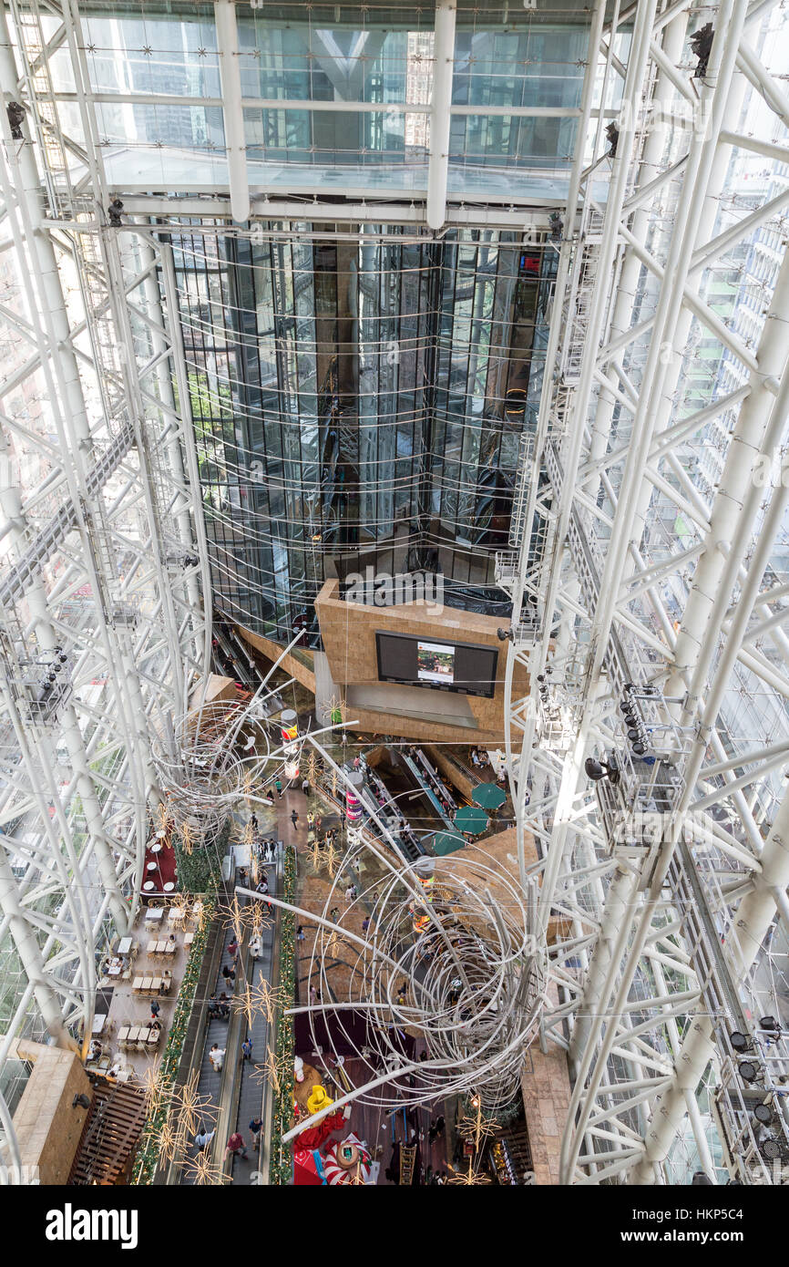 Inside the modern Langham Place shopping mall in Kowloon, Hong Kong ...