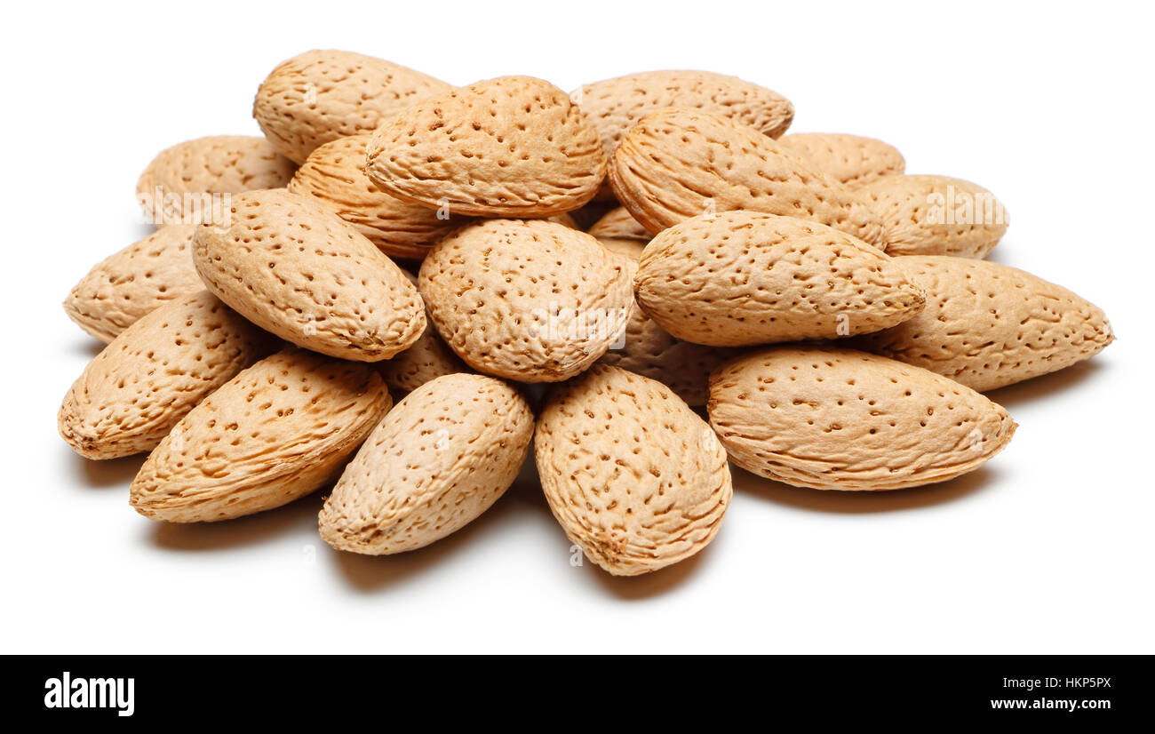 Almonds nut isolated on a white background Stock Photo - Alamy