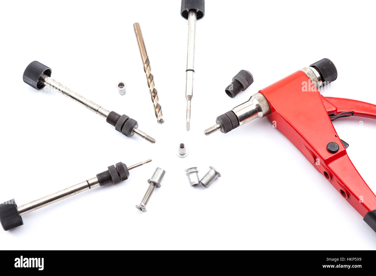 screw blind rivet pliers with parts and boltsand drill Stock Photo - Alamy